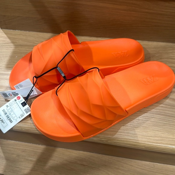 Zara | Shoes | Bn Zara Mens Orange Slides Pool Beach Street Wear Sz ...
